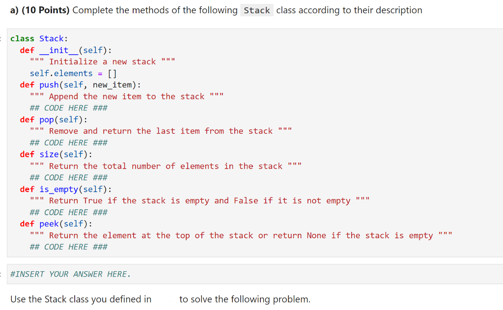 Solved a) (10 Points) Complete the methods of the following | Chegg.com