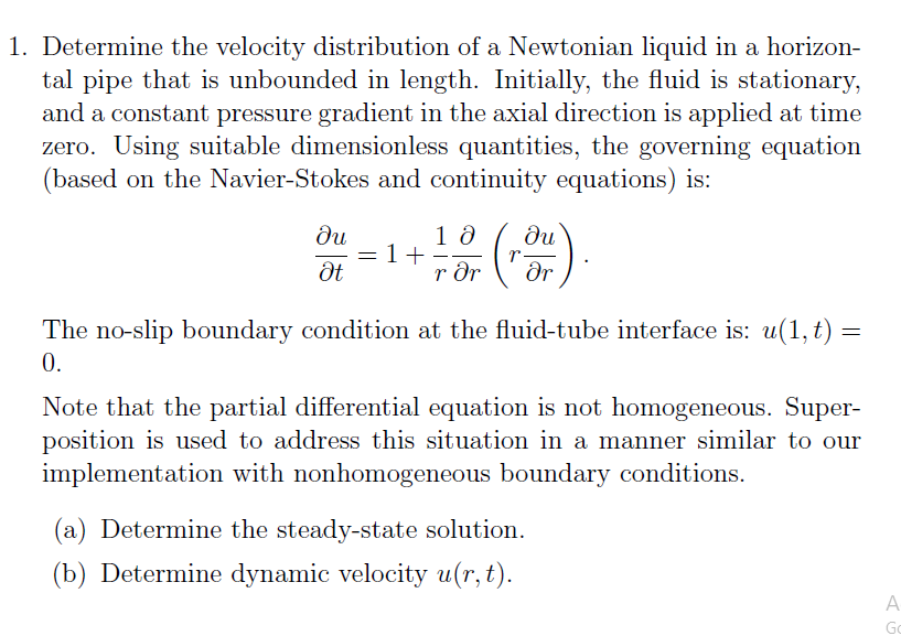 Solved 1. Determine the velocity distribution of a Newtonian | Chegg.com