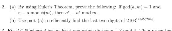 Solved 2. (a) By using Euler's Theorem, prove the following: | Chegg.com