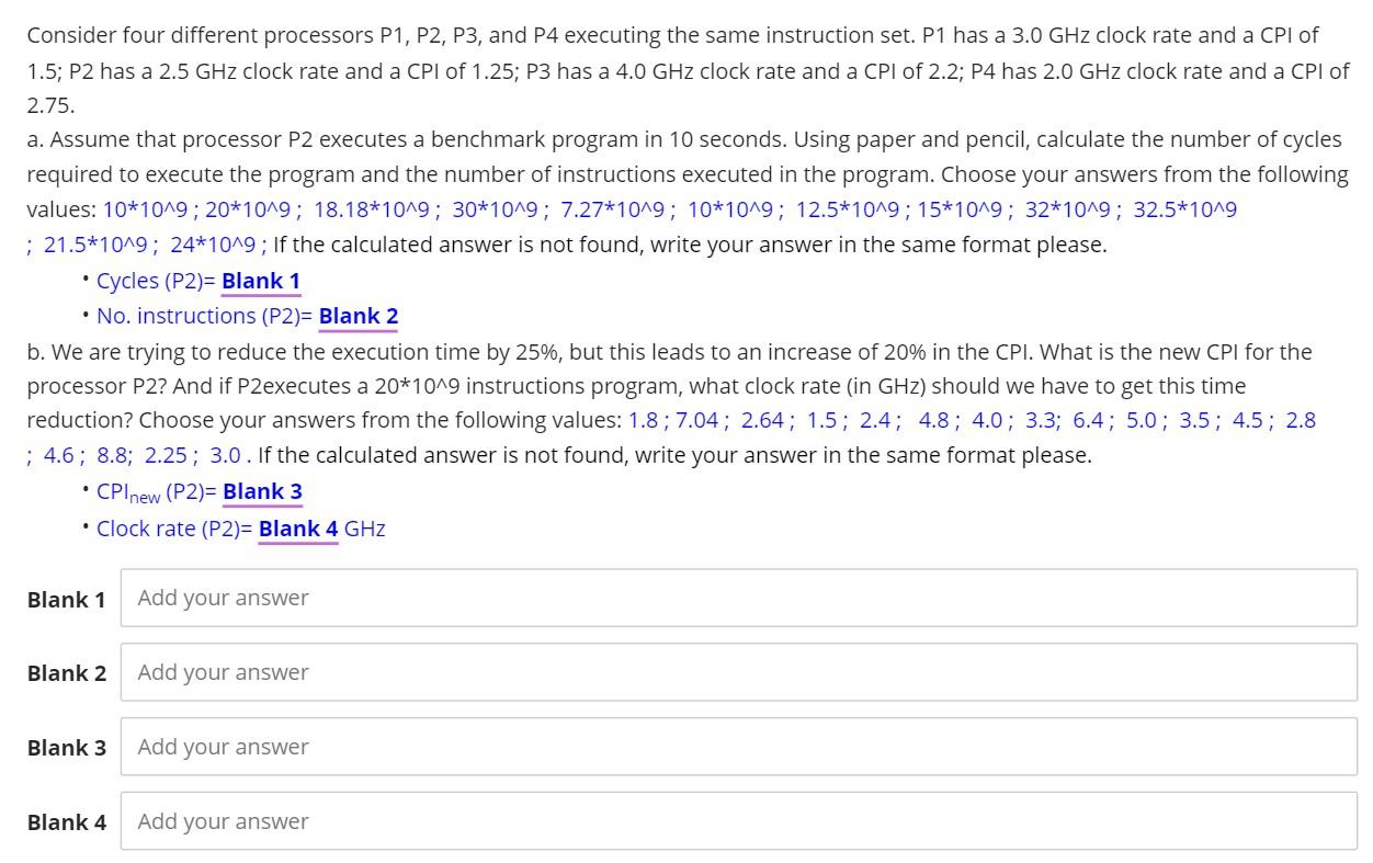Solved Consider four different processors P1, P2, P3, and P4 | Chegg.com