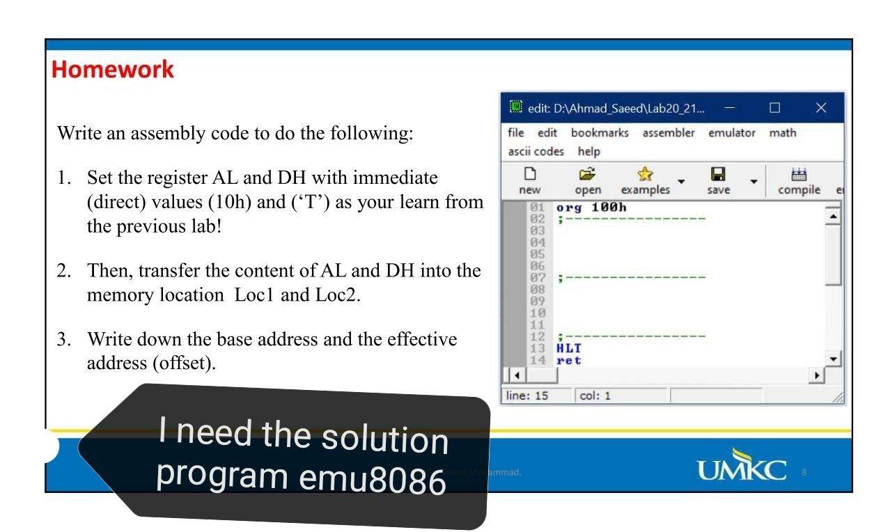 Solved Homework Write an assembly code to do the following: | Chegg.com