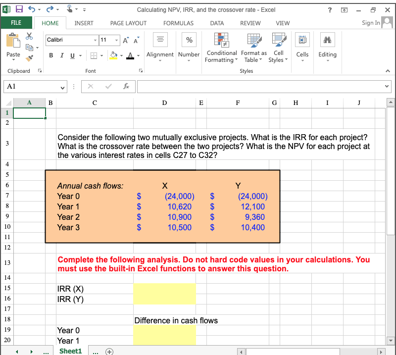 Solved x 2 - 5 1 X Calculating NPV, IRR, and the crossover | Chegg.com