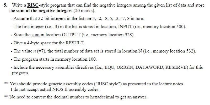 Solved 5. Write a RISC-style program that can find the | Chegg.com