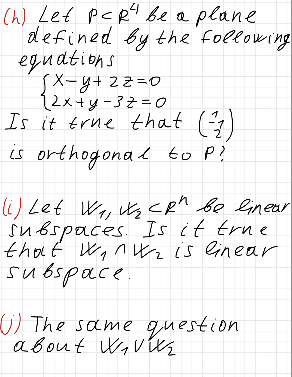 Solved (h) Let \\( P \\subset R^{4} \\) be a plane defined | Chegg.com