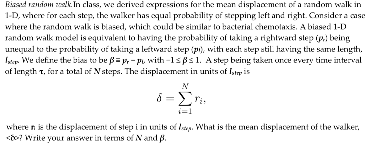 Biased random walk. In class, we derived expressions | Chegg.com