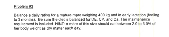 For the following ration formulation exercises (100 | Chegg.com