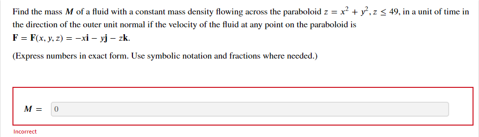 Solved Find the mass M of a fluid with a constant mass | Chegg.com