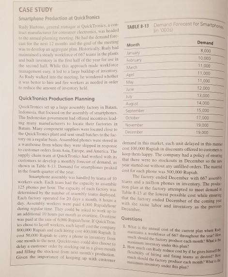 CASE STUDY Smartphone Production at Quick Tronics | Chegg.com