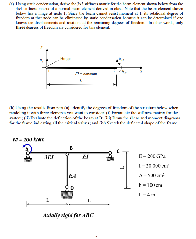 Solved (a) Using static condensation, derive the 3×3 | Chegg.com