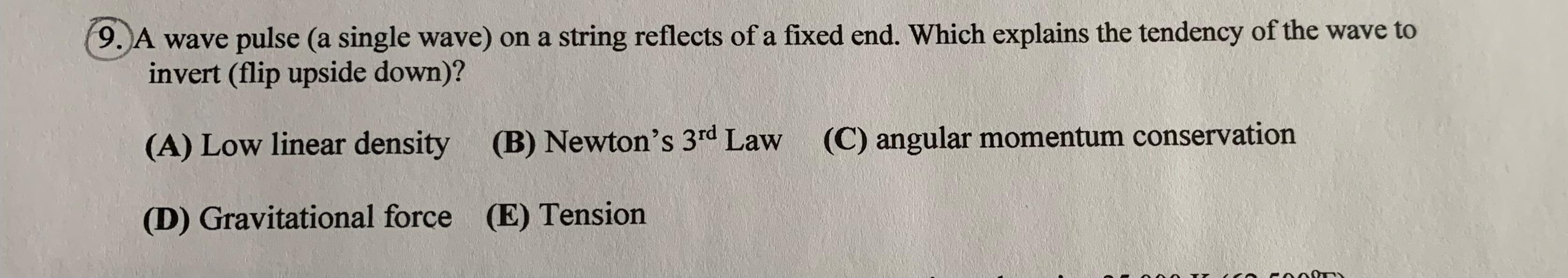 Solved 9. A wave pulse (a single wave) on a string reflects | Chegg.com