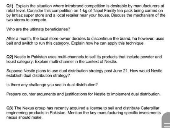 Solved Q1) Explain the situation where intrabrand | Chegg.com