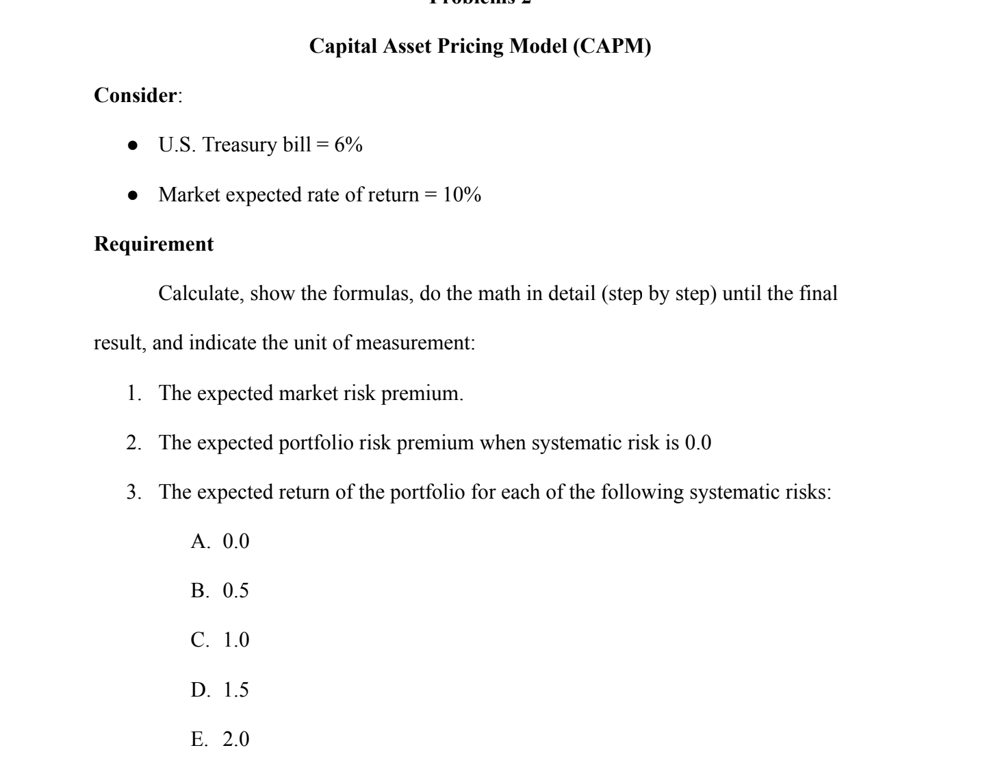 Solved Capital Asset Pricing Model (CAPM) Consider: - U.S. | Chegg.com