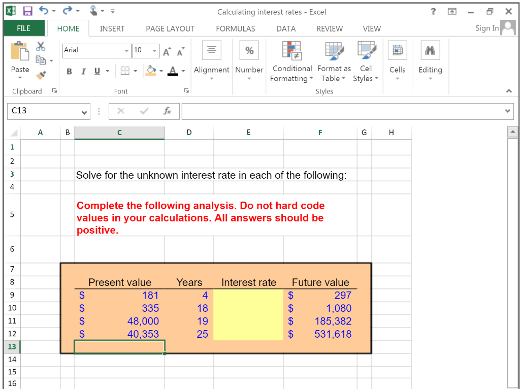 Solved ? Calculating interest rates - Excel FORMULAS DATA | Chegg.com