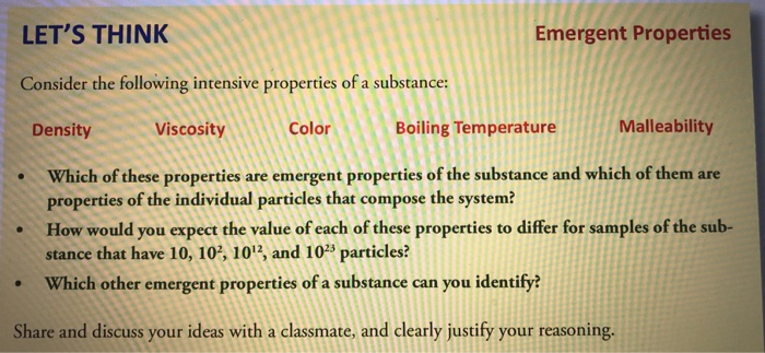 Solved LET'S THINK Emergent Properties Consider the | Chegg.com