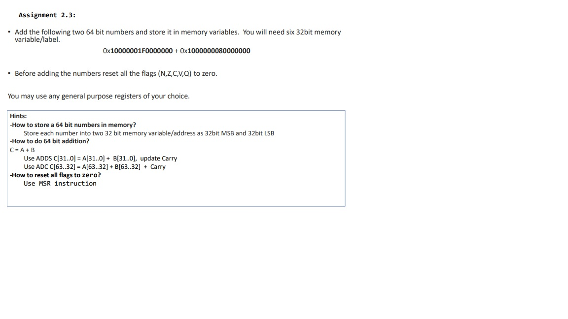 Assignment 23 Add The Following Two 64 Bit Numbers