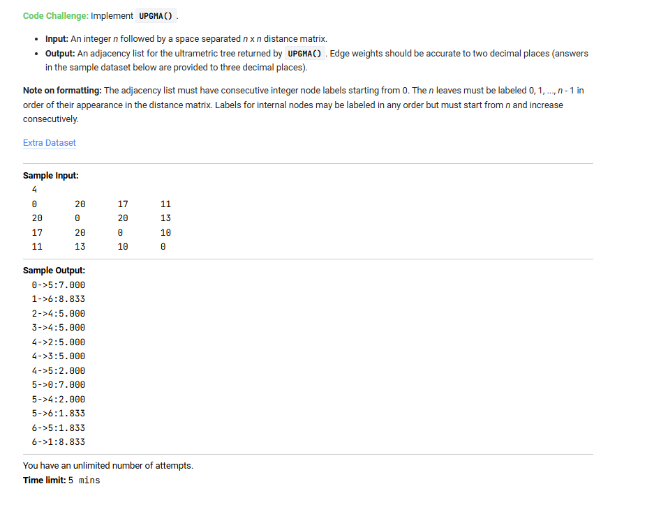 Solved Code Challenge: Implement UPGMA().Input: An ﻿integer | Chegg.com