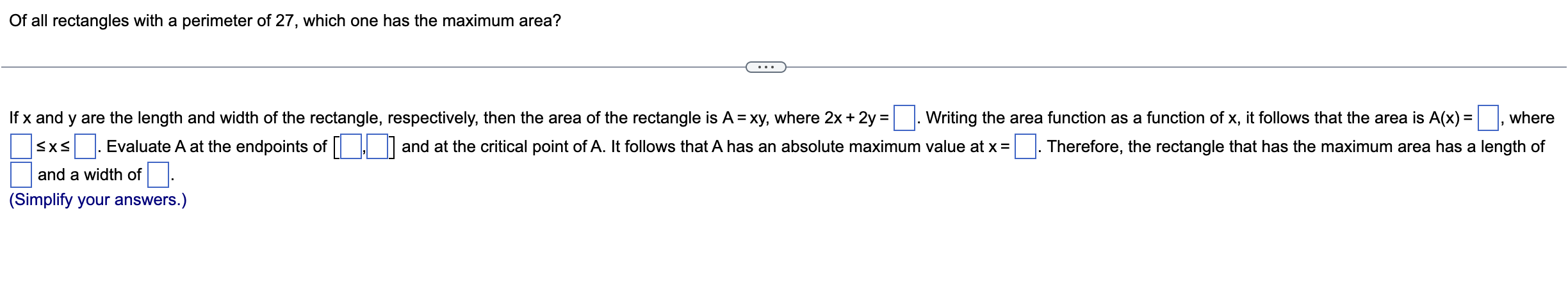Solved Of all rectangles with a perimeter of 27, ﻿which one | Chegg.com