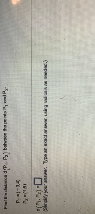 Solved Find the distance d(P1, P2) between the points P, and | Chegg.com