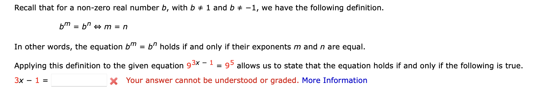Solved Recall that for a non-zero real number b, ﻿with b≠1 | Chegg.com