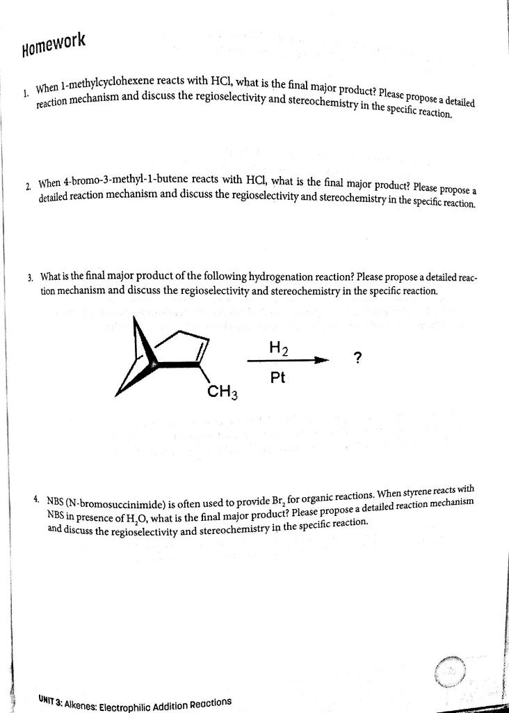 Solved Homework 1. When 1-methylcyclohexene reacts with HCl, | Chegg.com