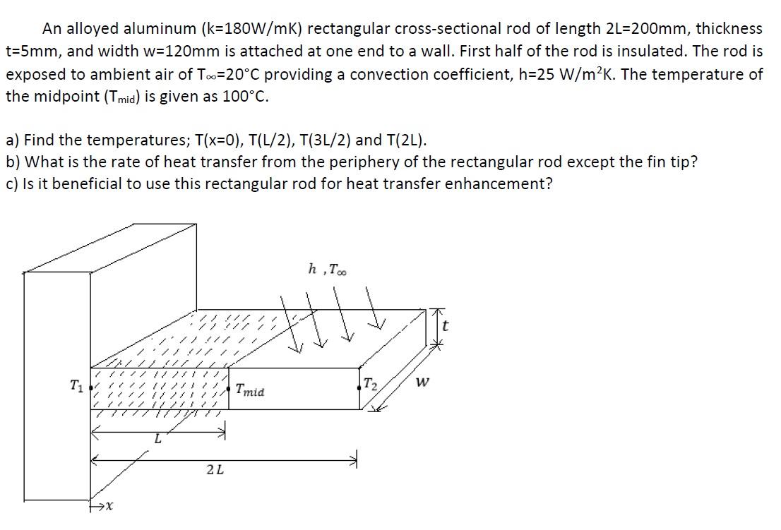 Solved An alloyed aluminum (k=180W/mK) rectangular | Chegg.com
