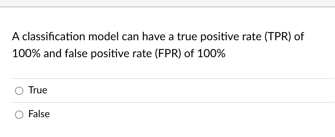 Solved A classification model can have a true positive rate | Chegg.com