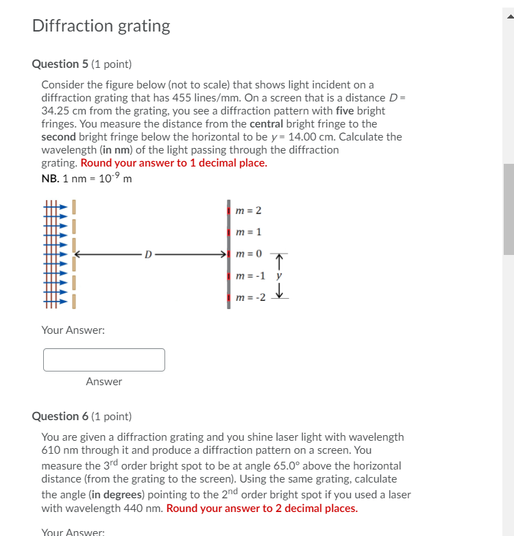 Solved 2) Diffraction grating The next part of the | Chegg.com