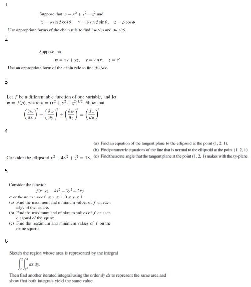 Solved 1 Suppose that w = x² + y2 – 22 and x = p sin cose, y | Chegg.com