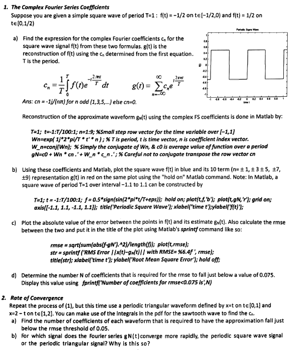1. The Complex Fourier Series Coefficients Suppose | Chegg.com