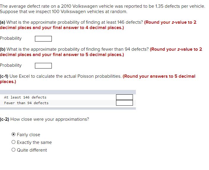 Solved The average defect rate on a 2010 Volkswagen vehicle | Chegg.com