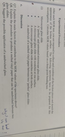P . b. Experimental Procedure After each MOR test, | Chegg.com
