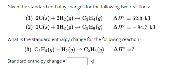 Solved Given the standard enthalpy changes for the following | Chegg.com