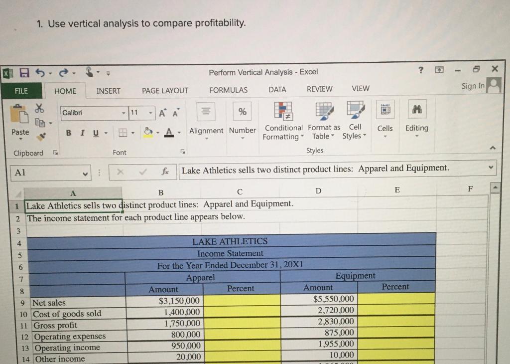 Solved 1. Use vertical analysis to compare profitability. x | Chegg.com