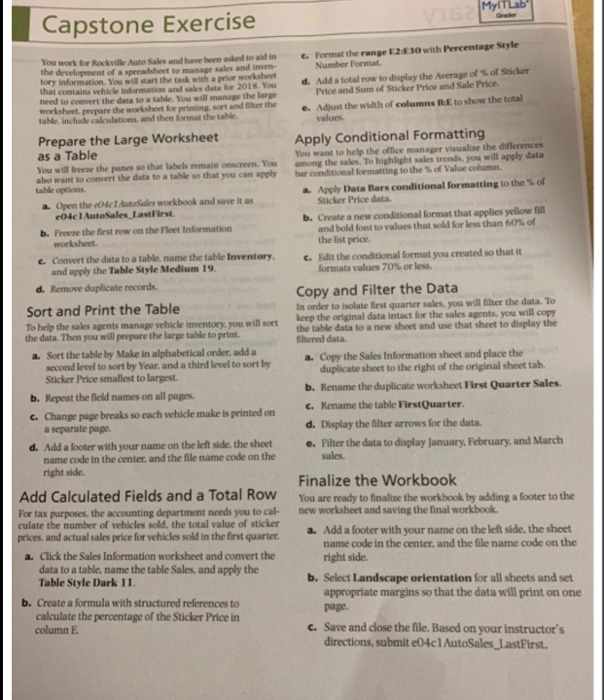 Solved Capstone Exercise Format the range E2:E30 with | Chegg.com