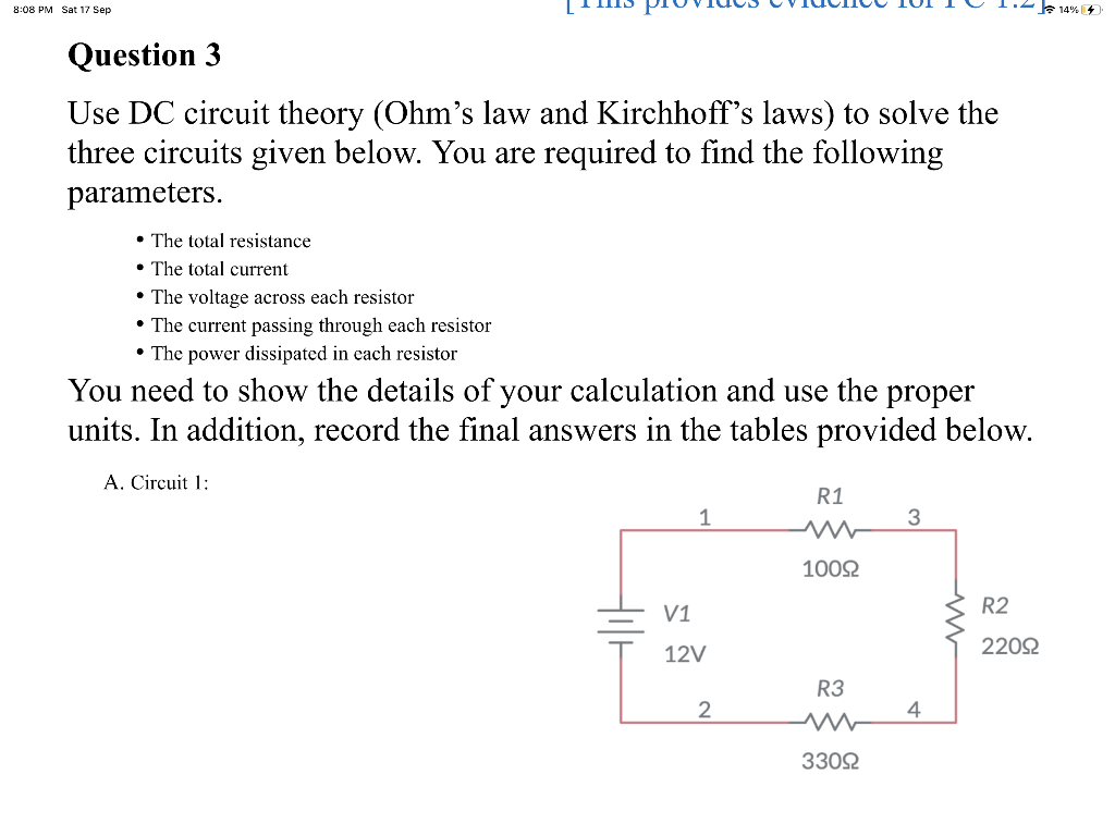 Solved Use DC circuit theory (Ohm’s law and Kirchhoff’s | Chegg.com