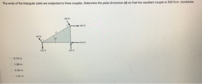 Solved The ends of the triangular plate are subjected to | Chegg.com