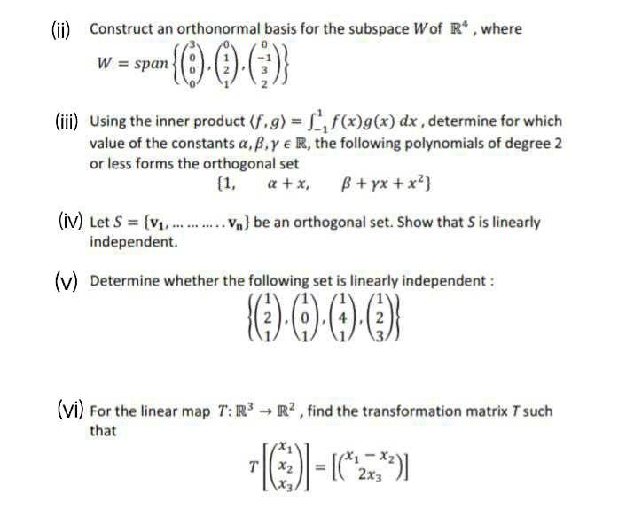 Solved (ii) Construct an orthonormal basis for the subspace | Chegg.com