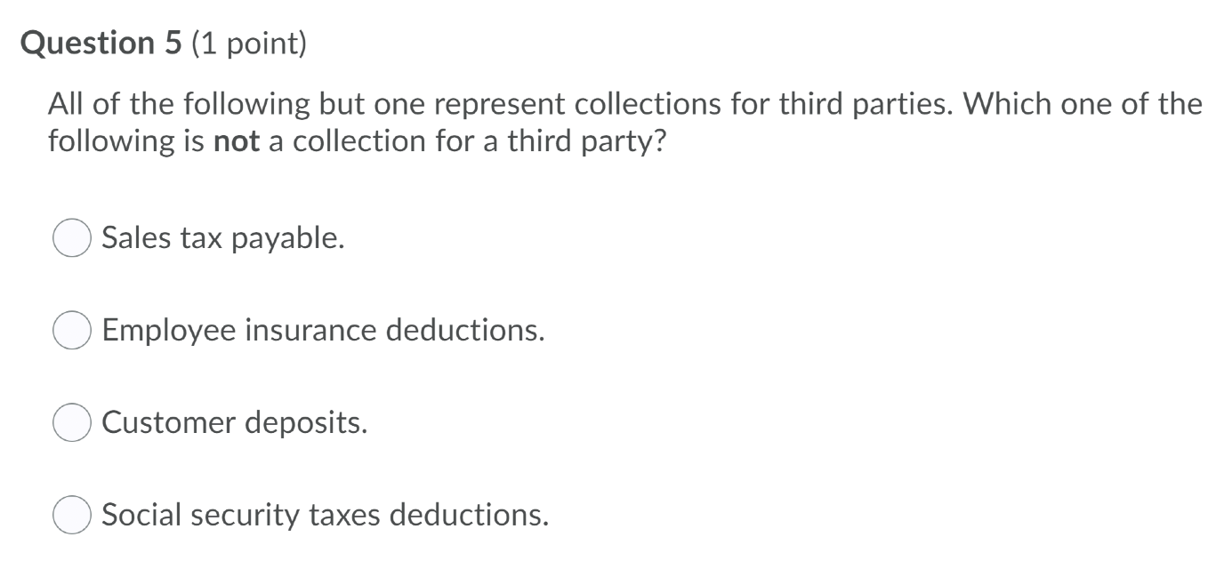 Solved Question 5 (1 point) All of the following but one | Chegg.com