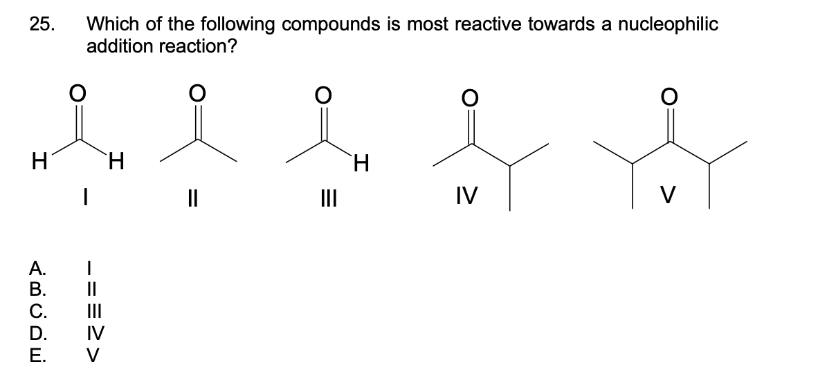 Solved 25. Which of the following compounds is most reactive | Chegg.com