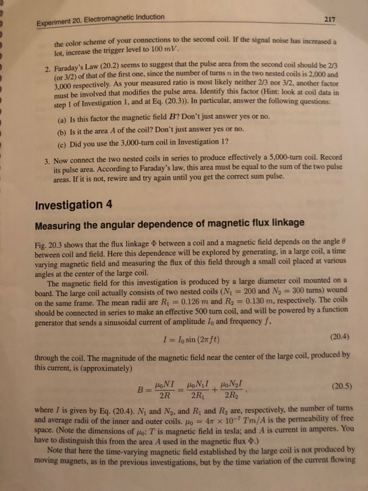 217 Experiment 20. Electromagnetic Induction the | Chegg.com