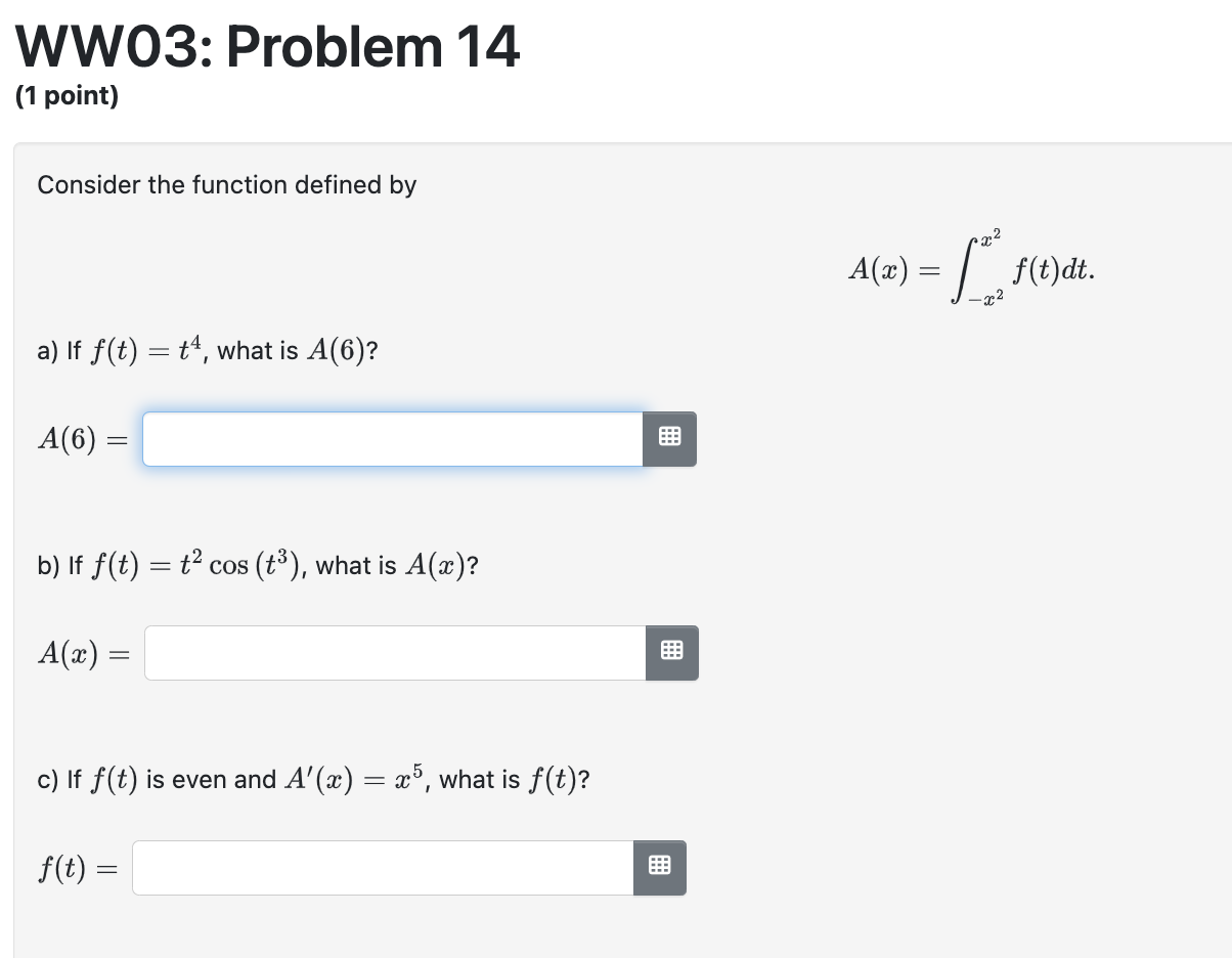 Solved WW03: Problem 11 (1 point) Evaluate the definite | Chegg.com