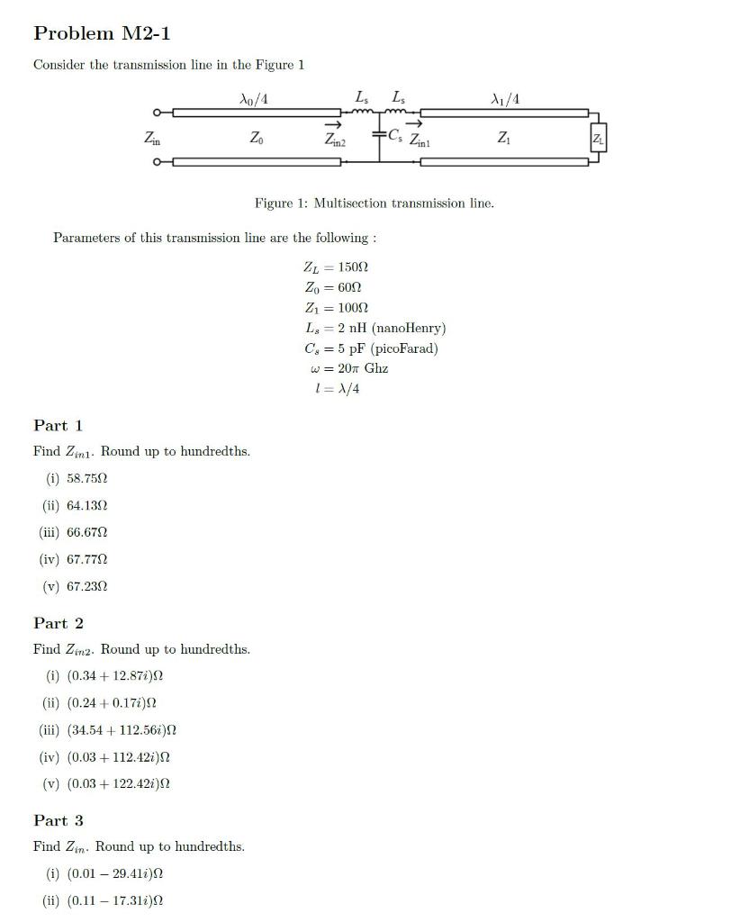 Solved Consider the transmission line in the Figure 1 Figure | Chegg.com
