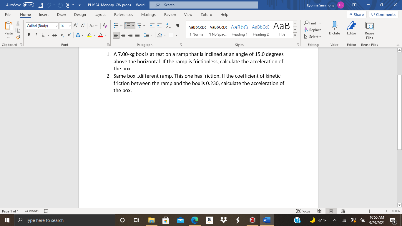 Solved AutoSave Off PHY 241 Monday CW probs - Word Search | Chegg.com