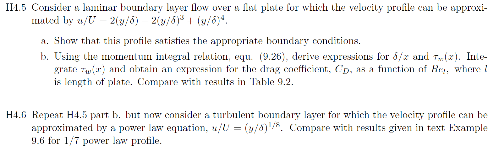 H4.5 Consider a laminar boundary layer flow over a | Chegg.com