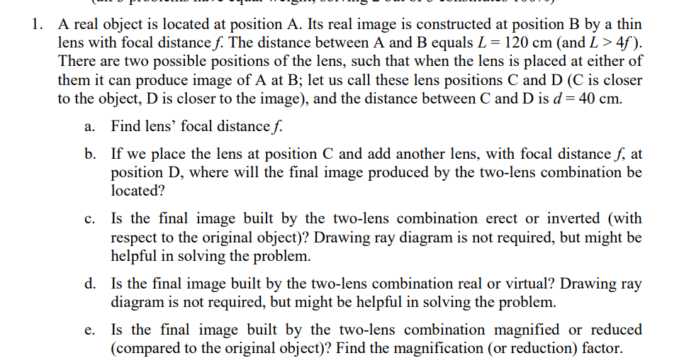 Solved A real object is located at position A. ﻿Its real | Chegg.com