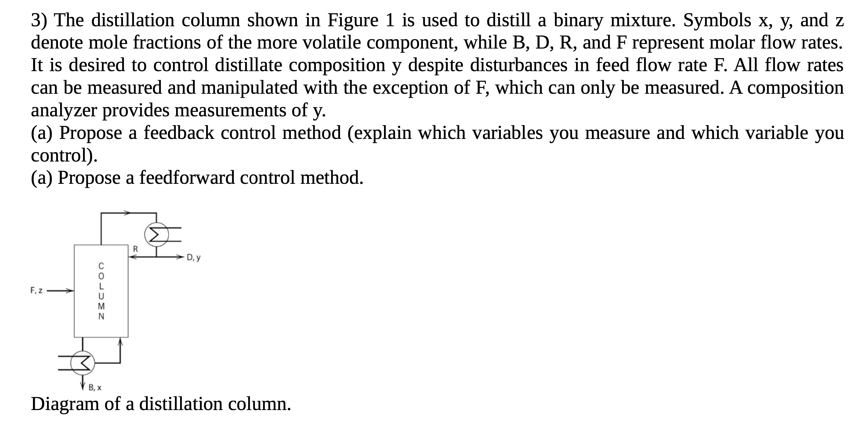 Solved 3 The Distillation Column Shown In Figure 1 Is Used 