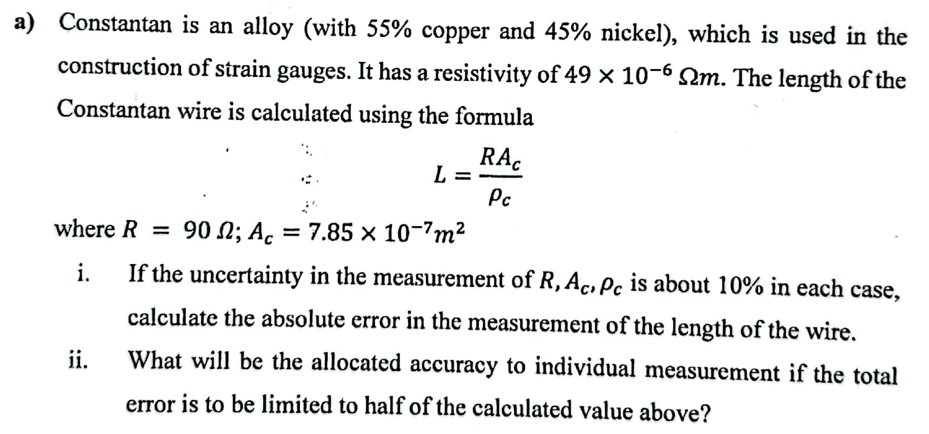 Solved Constantan is an alloy (with 55% copper and 45% | Chegg.com
