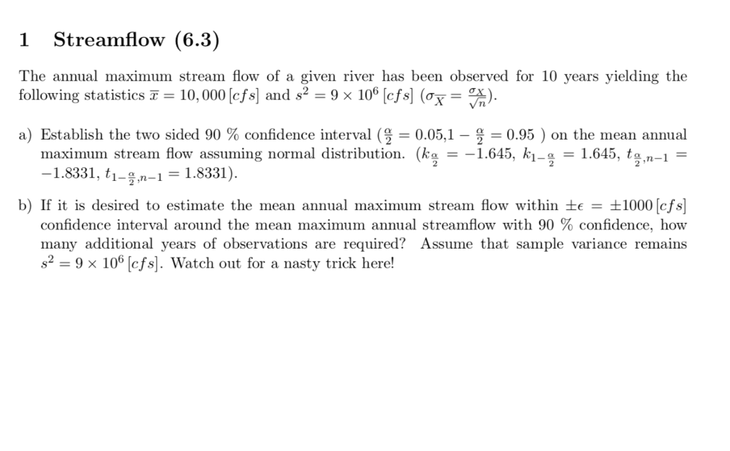 Solved 1 Streamflow (6.3) The annual maximum stream flow of | Chegg.com
