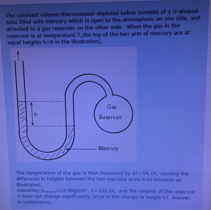 Solved The constant volume thermometer depicted below | Chegg.com