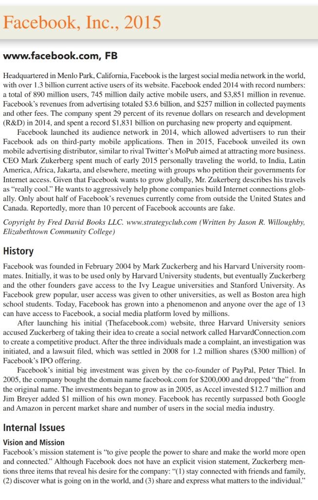 Solved Based on the case study ABOUT FACEBOOK . Construct | Chegg.com